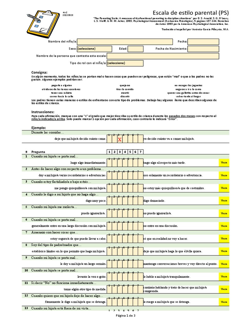 Escala de Estilo Parental - Auto Calculado | PDF
