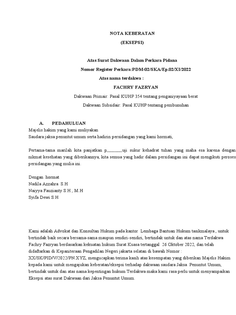 Nota Keberatan Eksepsi | PDF