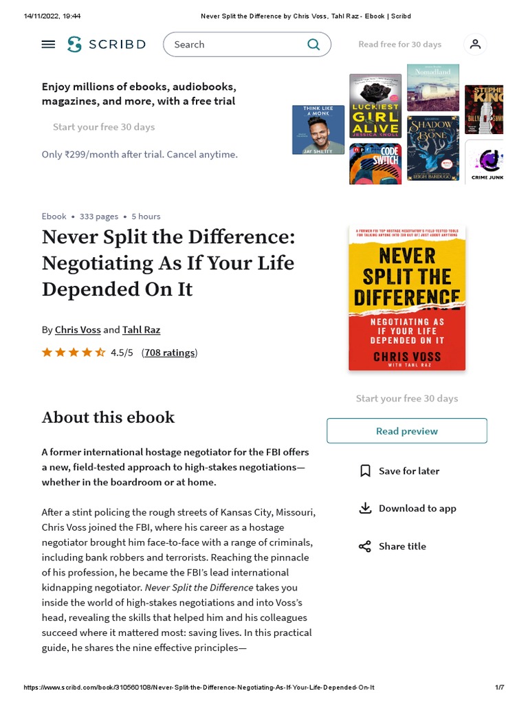 Never Split The Difference by Chris Voss, Tahl Raz - Ebook - Scribd | PDF | Scribd | Books