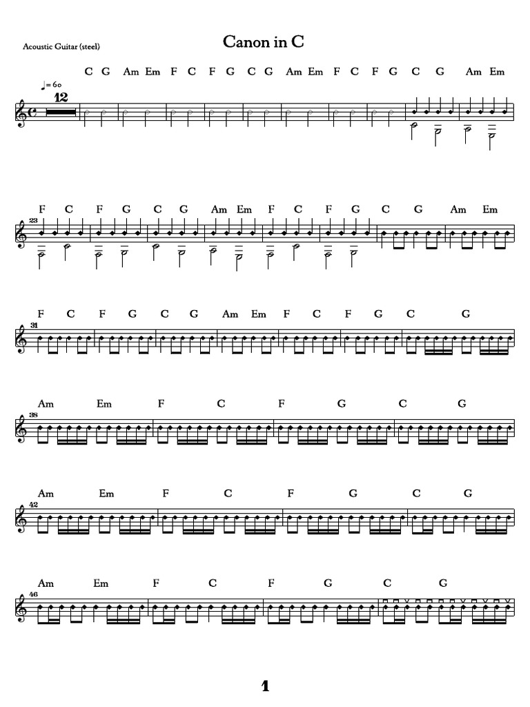 Canon in C Guitar Chords and Tabs | PDF