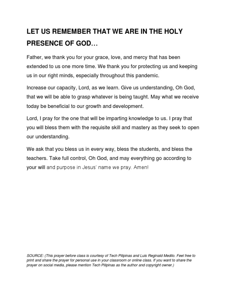 Prayer Before Class | PDF