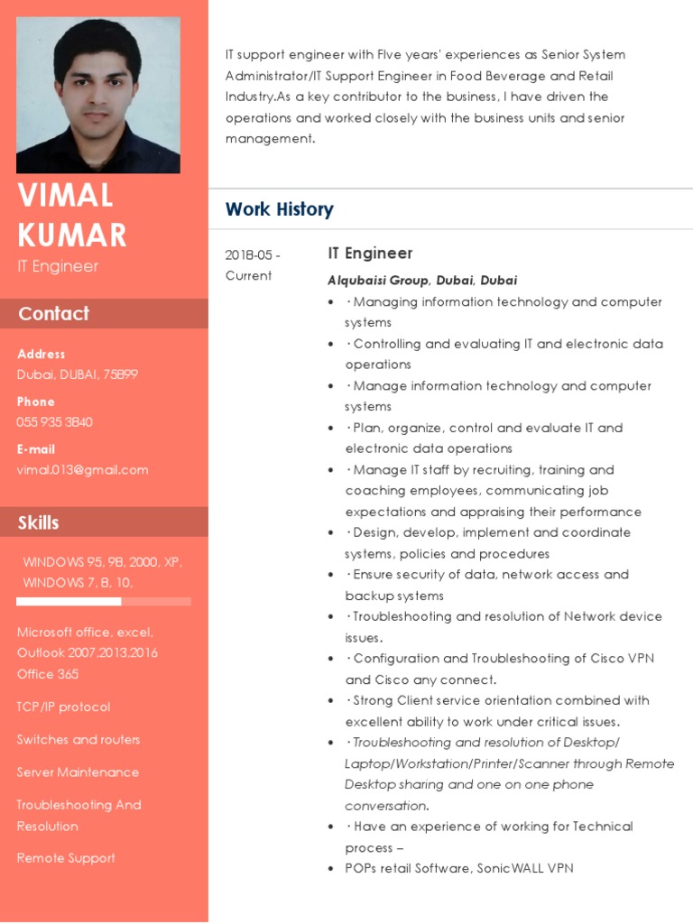 Vimal Kumar: Work History | PDF | Computer Network | Microsoft Windows