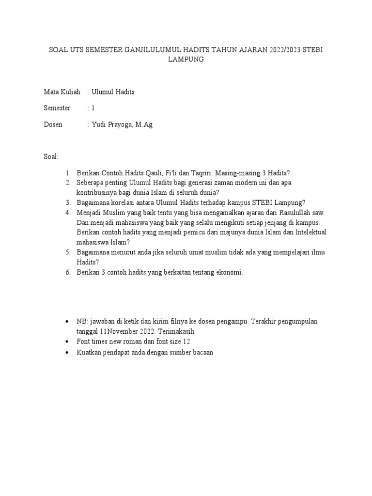 Uts Ulumul Hadits Pak Yudi, Nia Pangestuu | PDF