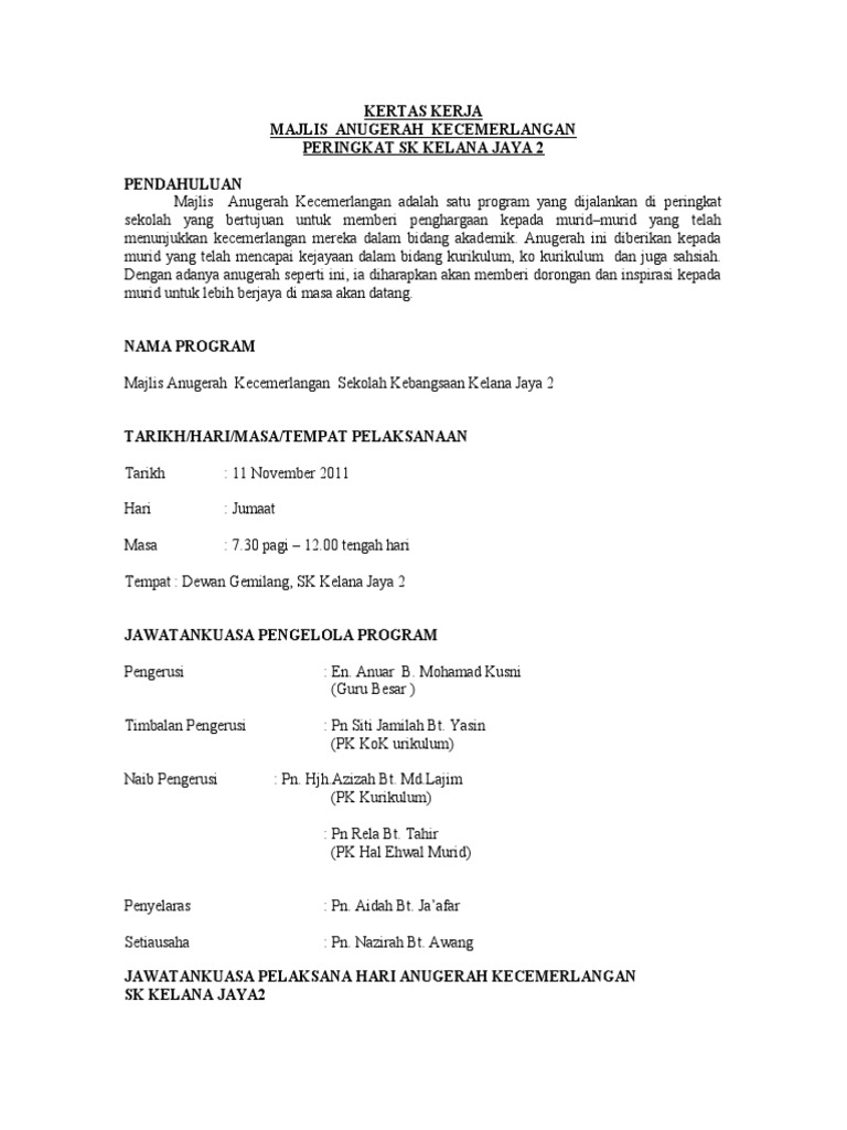 Contoh Kertas Kerja | PDF