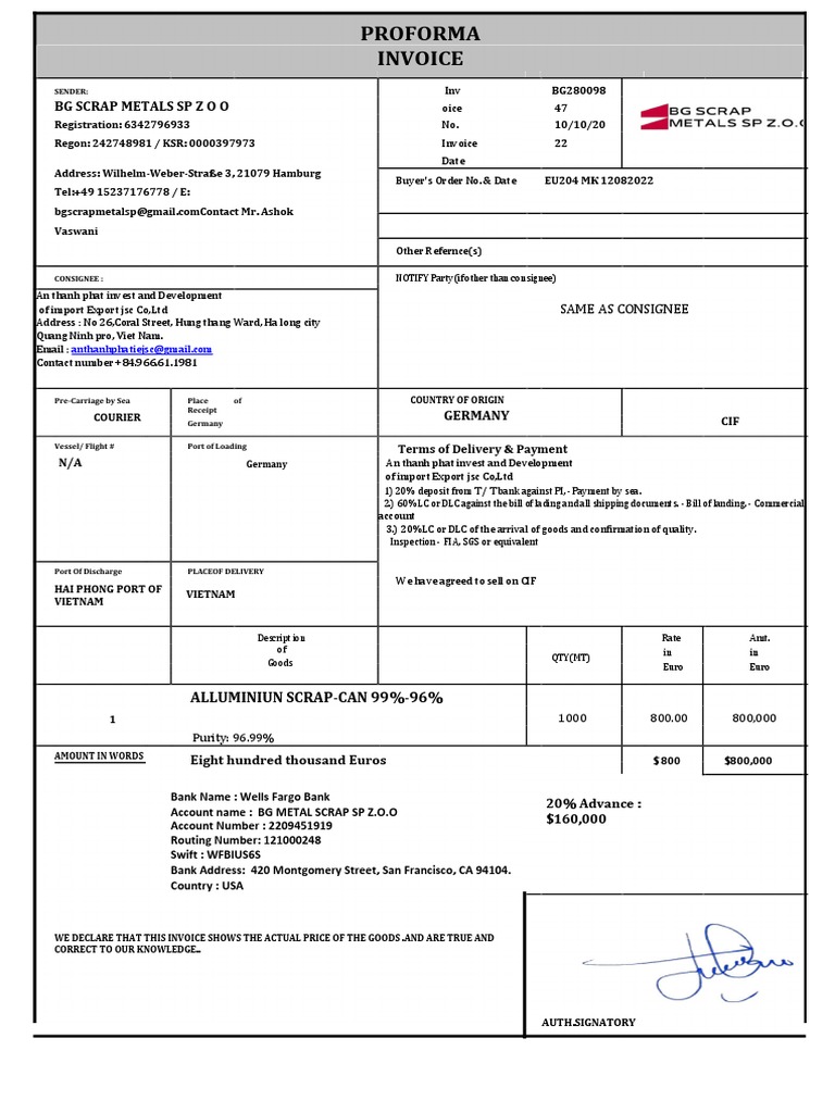 Proforma Invoice An Thanh Phat Invest and Development (2 Files Merged) | PDF | Business ...
