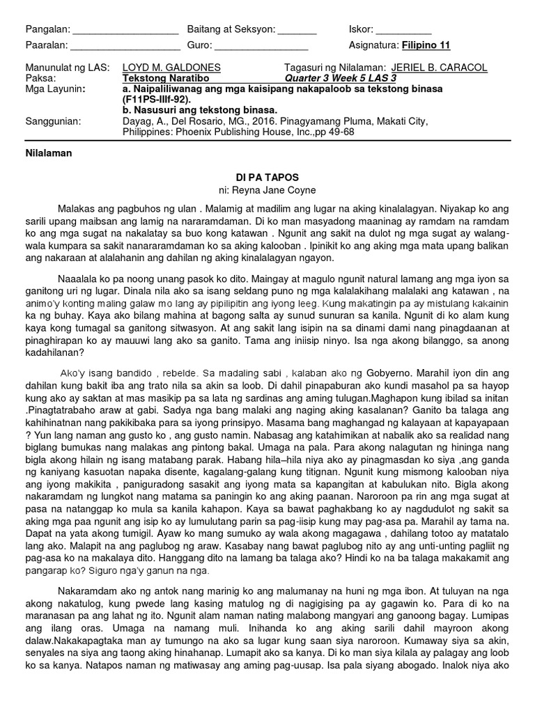 Filipino 11 Quarter 3 Week 5 Las #3 | PDF