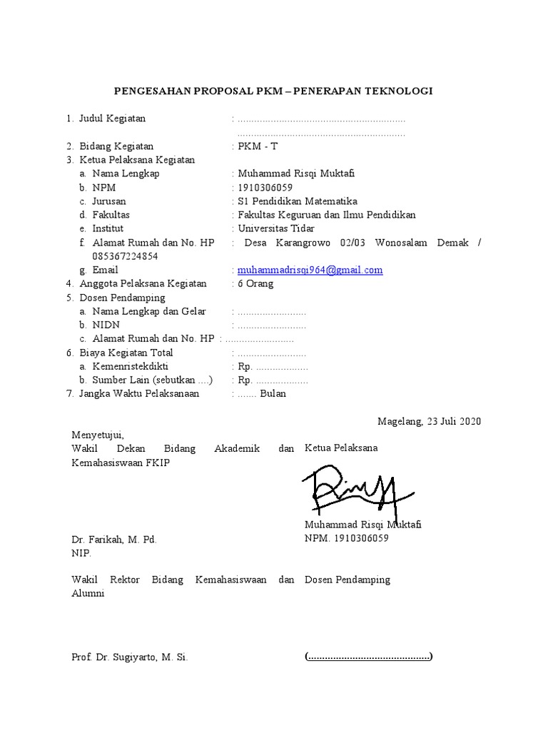 Pengesahan Proposal PKM-T 2020 | PDF
