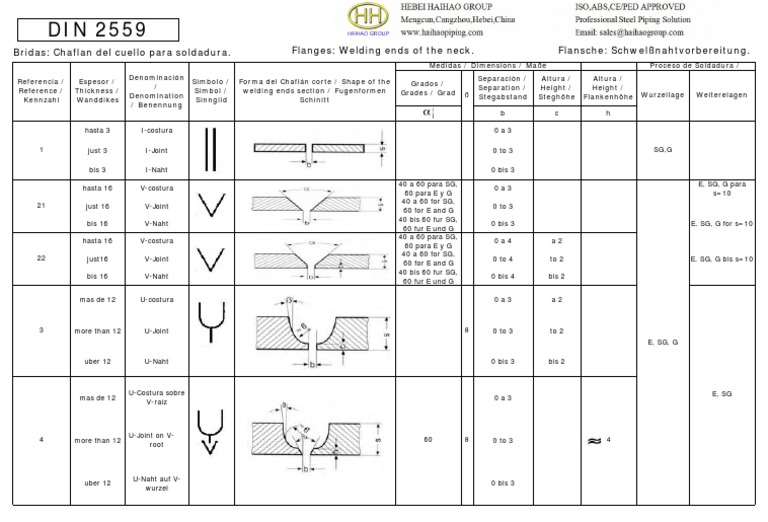 DIN2559 Flanges Welding Ends of The Neck Dimensions1 | PDF