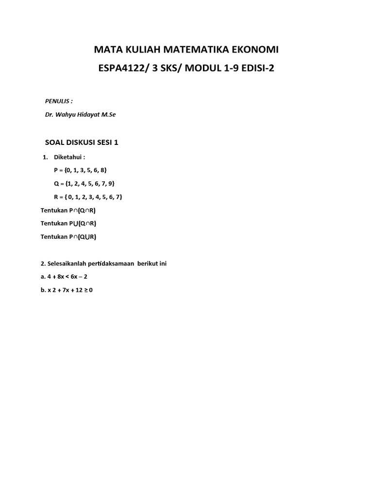 Mata Kuliah Matematika Ekonomi Sesi 1 | PDF