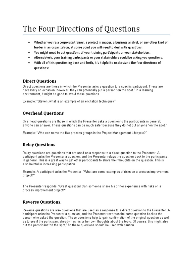 Four Types of Questions for Leaders | PDF | Question | Psychological ...