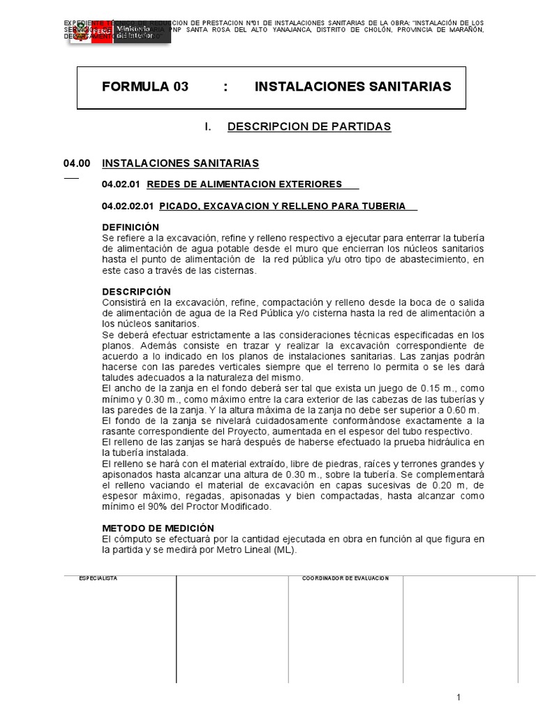 Esp Tec Instalaciones Sanitarias | PDF | Tubería (transporte de fluidos) | Agua