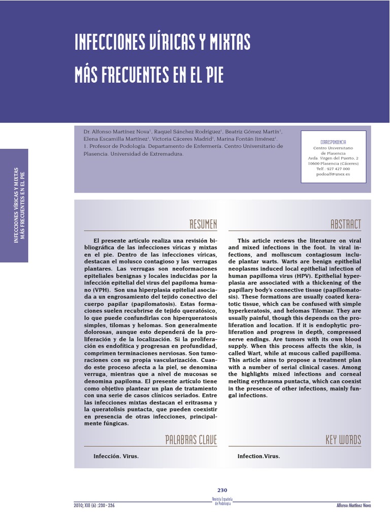 Infecciones Víricas Y Mixtas Más Frecuentes en El Pie: Resumen | PDF