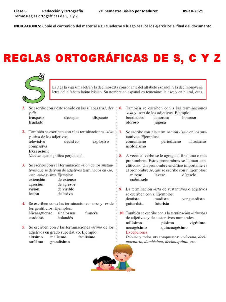 Clase 5. Reglas-Ortográficas-de-S-C-y-Z - 09-10-2021 | PDF | Adjetivo ...