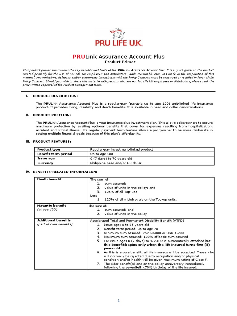 PRULink Assurance Account Plus Overview | PDF