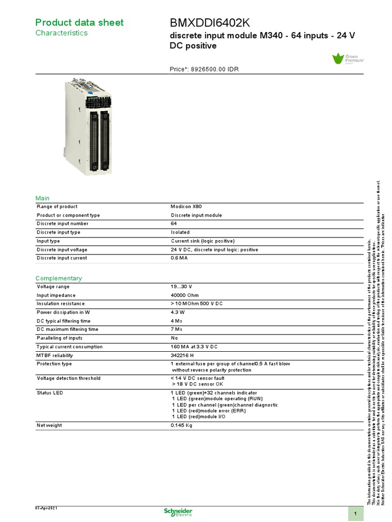M340 64-Input Discrete Module Data Sheet | PDF | Reliability Engineering | Computer Engineering