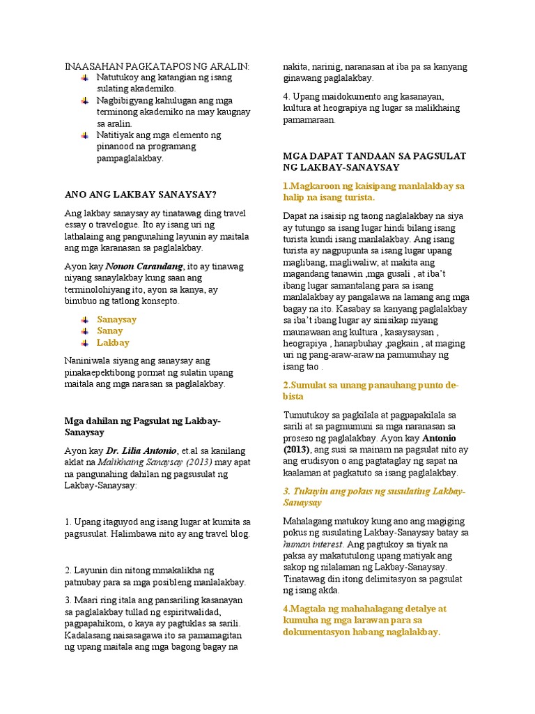 Pagsusulat NG Lakbay Sanaysay | PDF