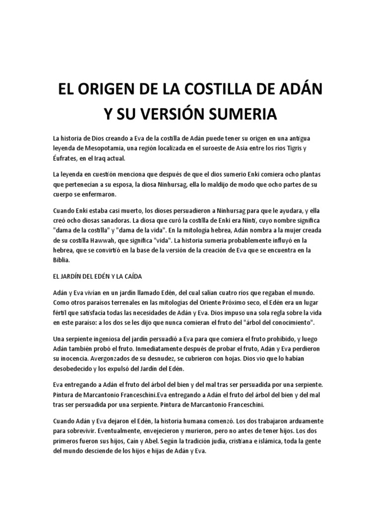 Origen de la Costilla de Adán y Eva | PDF | Adán y Eva | Jardín del Edén