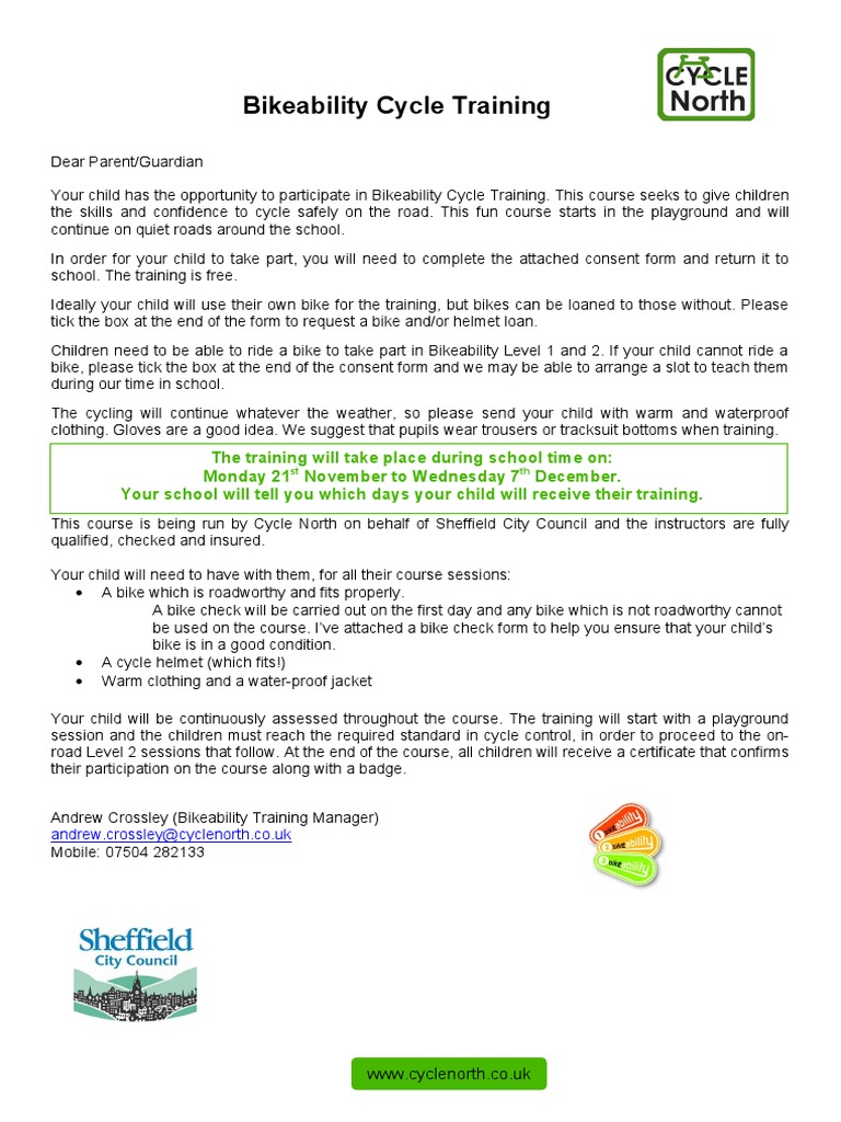 Bikeability Cycle Training Consent Form | PDF