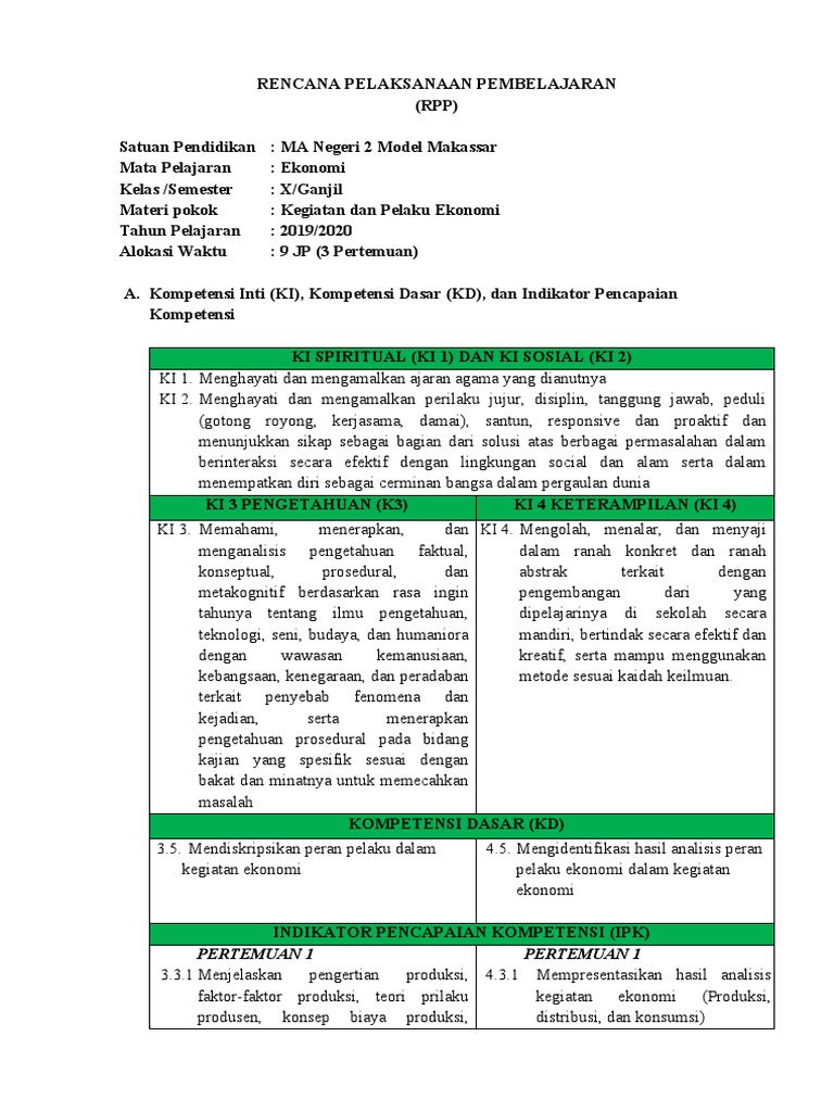 RPP Pelaku Ekonomi | PDF