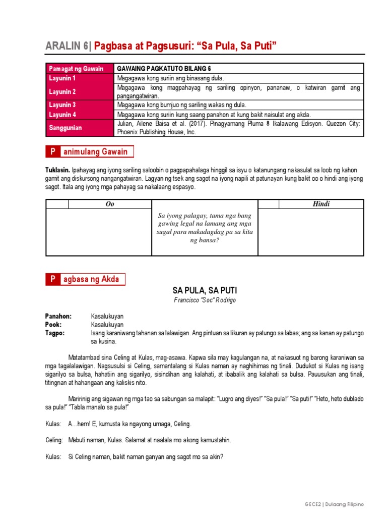 MODYUL 6 Pagbasa at Pagsusuri Sa Pula Sa Puti | PDF