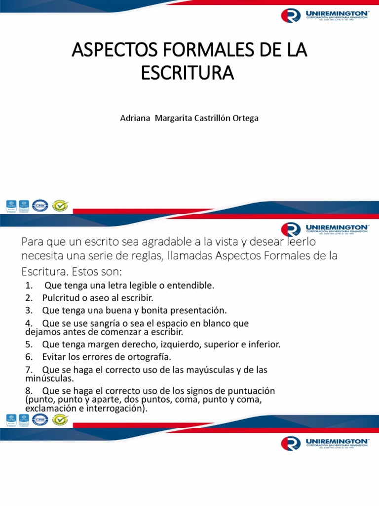 Presentación Aspectos Formales de La Escritura | PDF | Puntuación ...