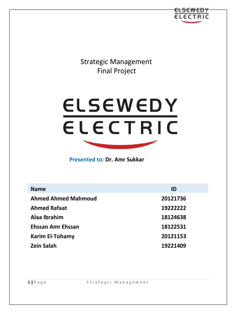 Elsweedy Electric - Strategic Management Final Project | PDF | Strategic Management | Supply Chain