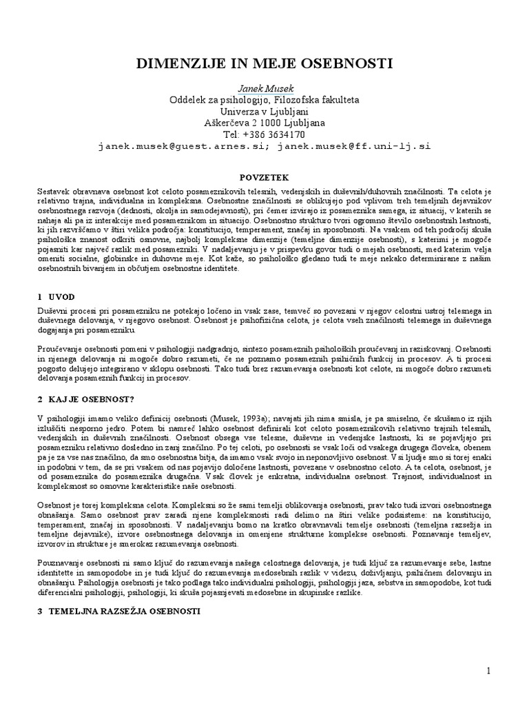 Dimenzije in Meje Osebnosti | PDF