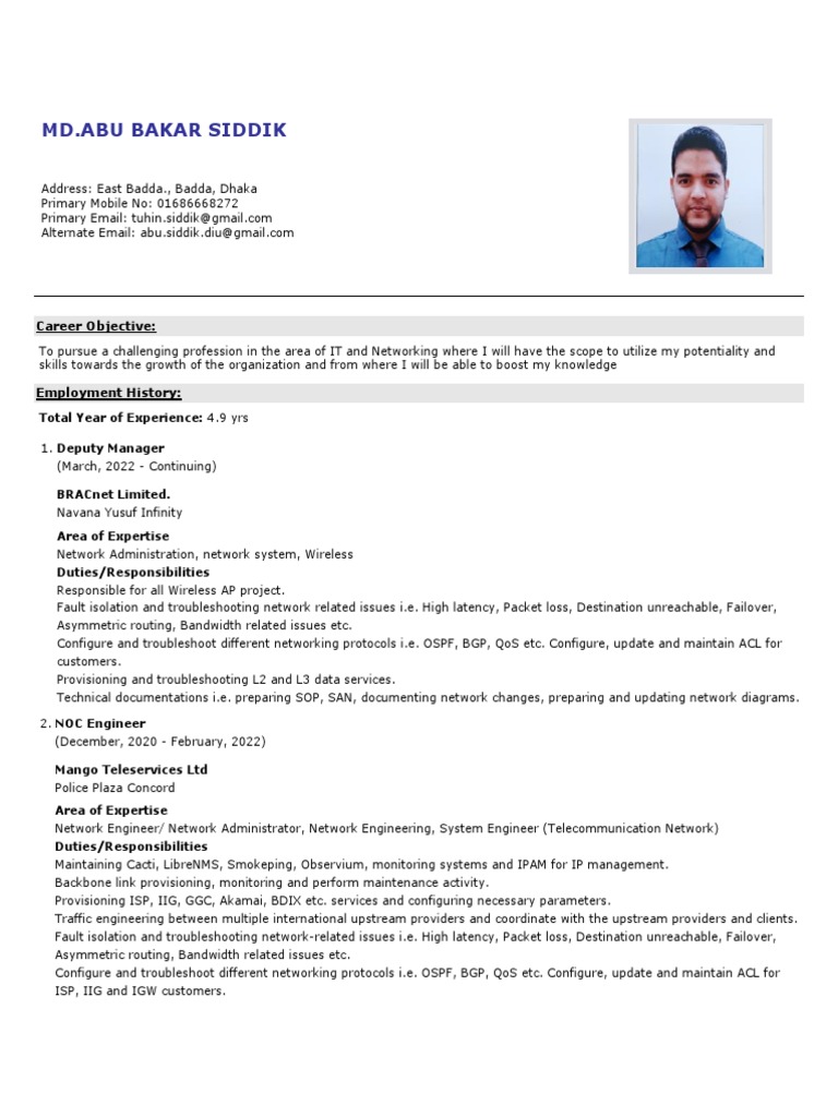 MD - Abu Bakar Siddik CV | PDF | Computer Network | Router (Computing)