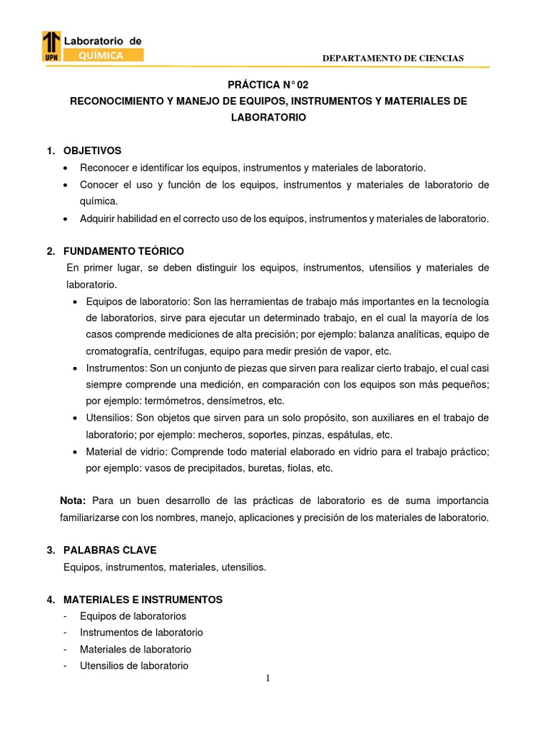 Práctica N°2 - Reconocimiento y Manejo de Equipos, Instrumentos y Materiales de Laboratorio ...