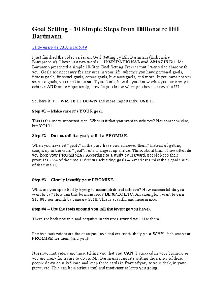 Bill Bartmann Goal Setting | PDF | Career & Growth | Business