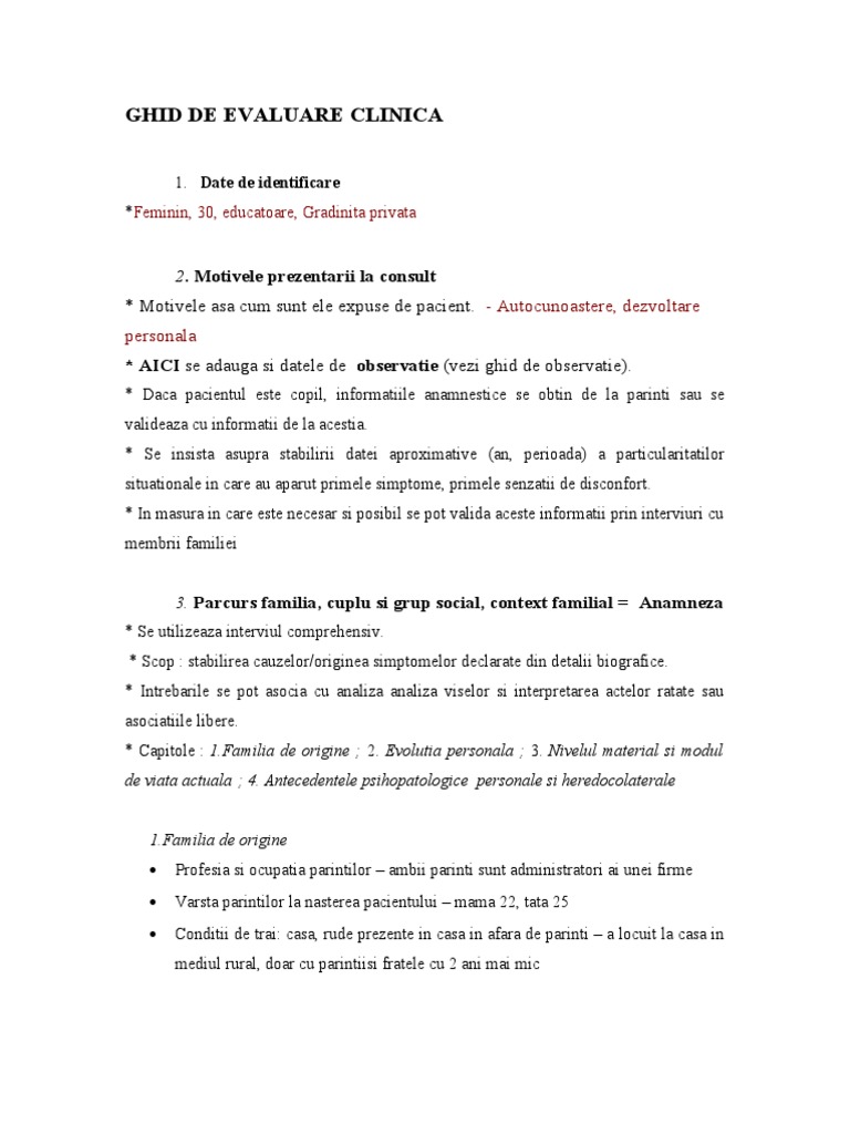 Anamneza - Ghid de Evaluare Clinic Pentru Studiu de Caz | PDF