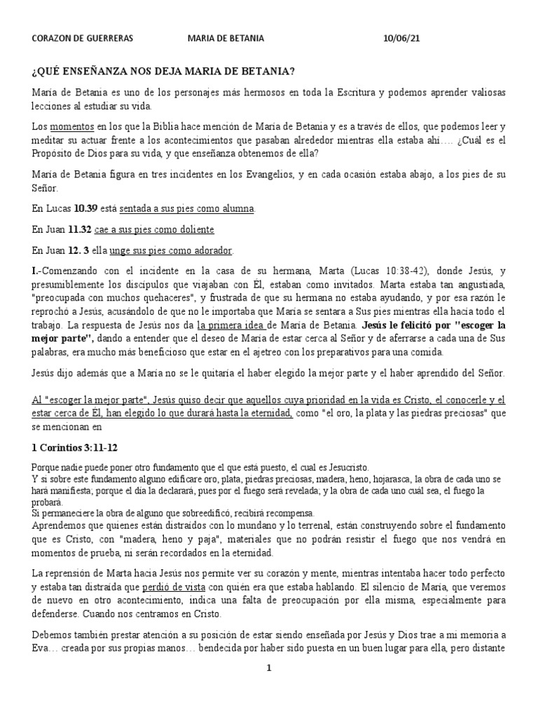 Qué Enseñanza Nos Deja Maria de Betania | PDF Qué Enseñanza Nos Deja Maria de Betania | PDF