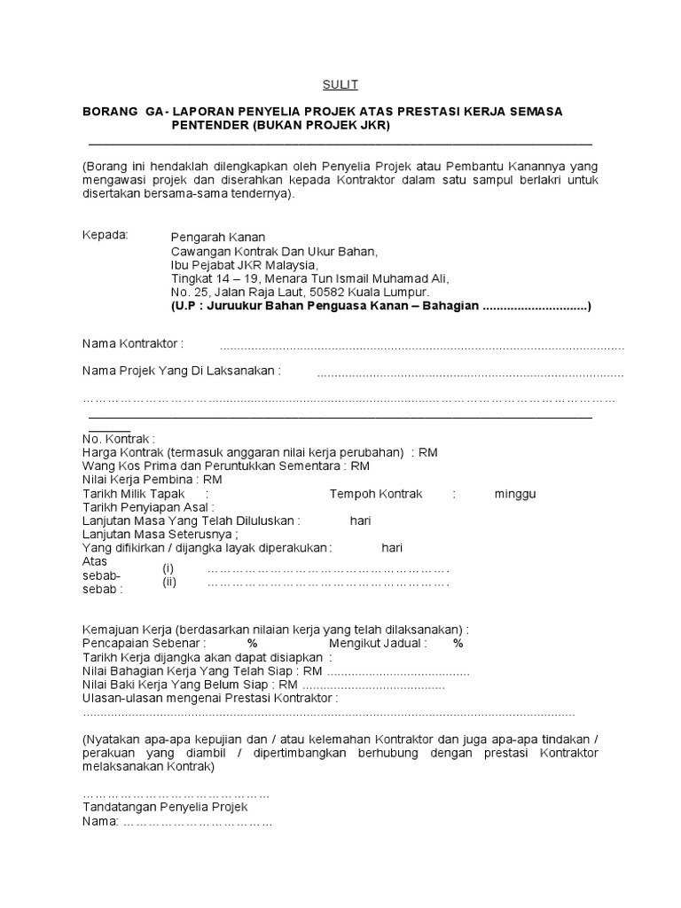 Borang Ga-Laporan Penyelia Projek Atas Prestasi Kerja Semasa Pentender ...