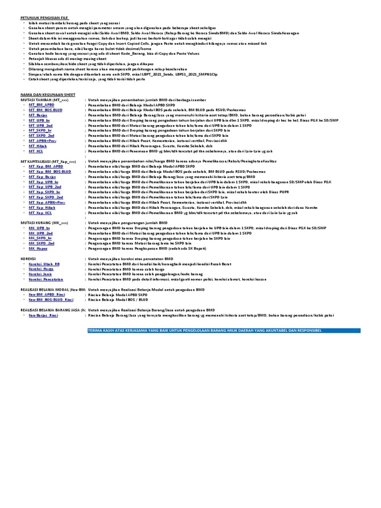 Panduan Pengisian File BMD SKPD | PDF