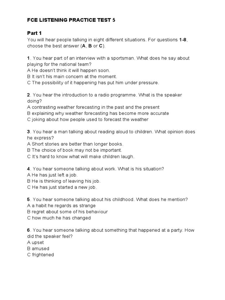 Fce Listening Practice Test 5 | PDF | Cognition