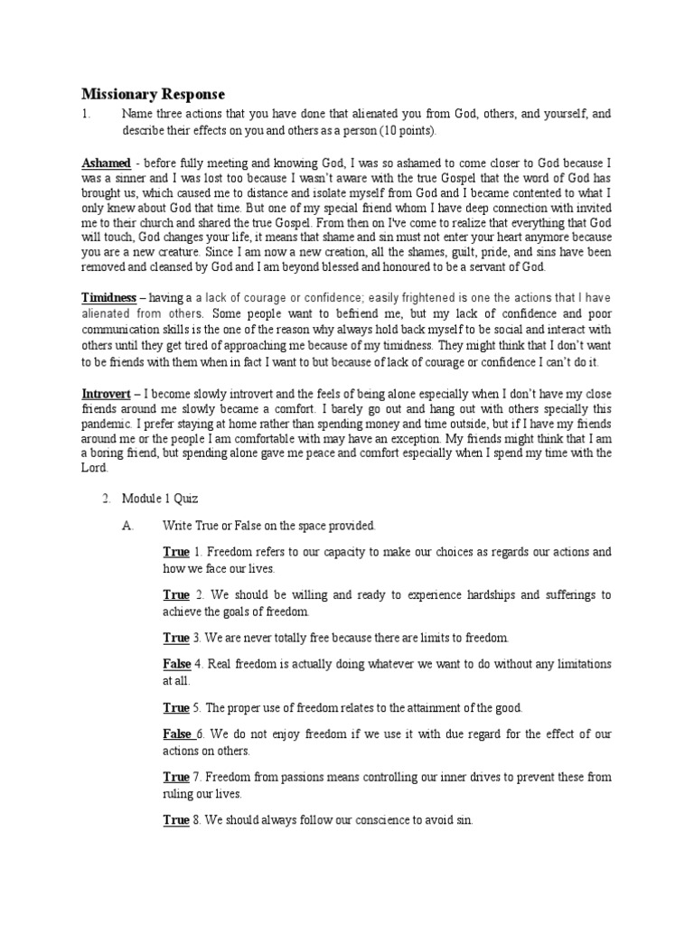 M1L2 Missionary Response - DEINNIELDWIN BULOSAN | PDF | Sin | Water