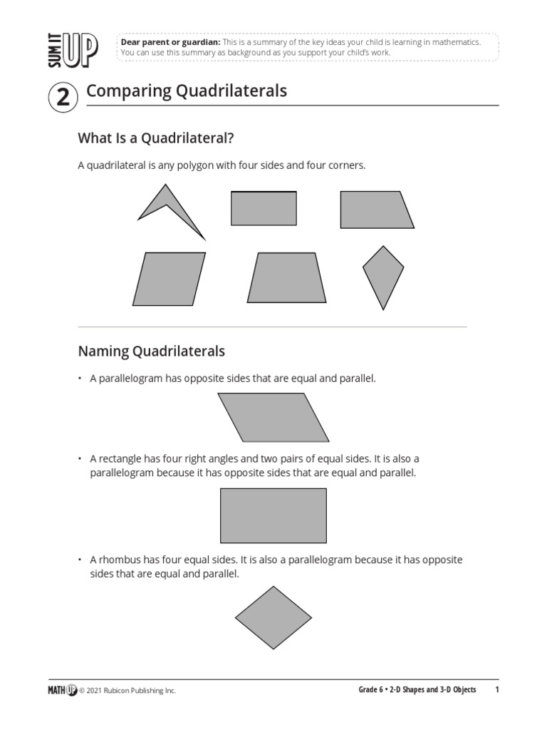 Quadrilaterals - Parent Note | PDF | Rectangle | Elementary Geometry