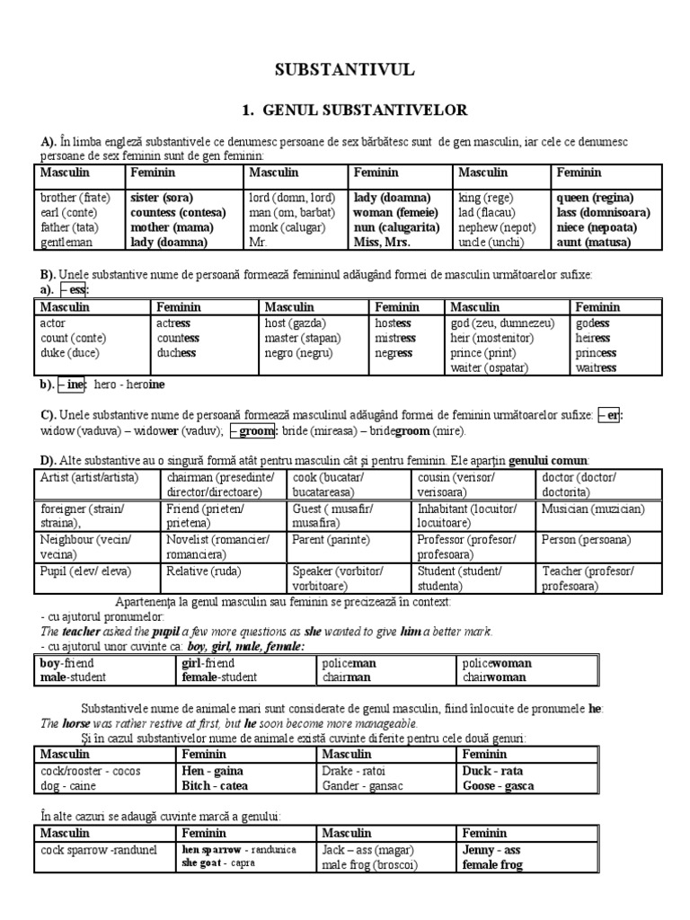 Capitolul 1 - Substantivul | PDF