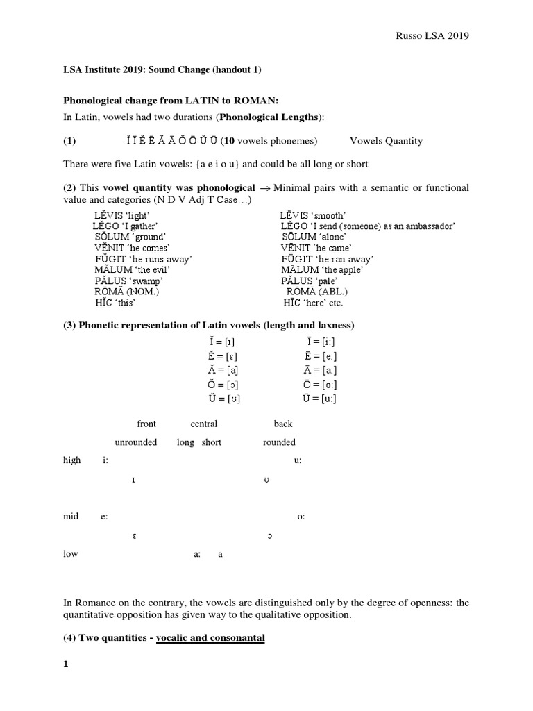 Latin Vowel Changes in Romance Languages | PDF | Syllable | Vowel
