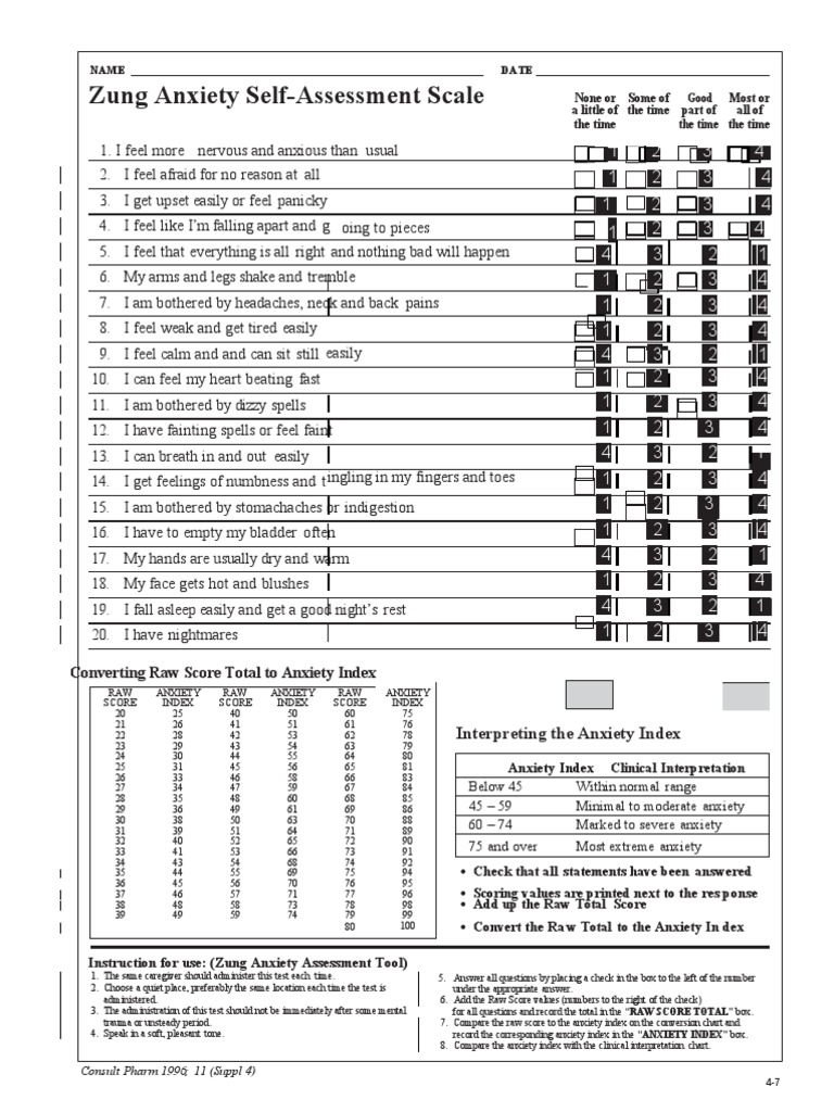 Zung Anxiety Self Assessment | PDF | Emotions | Causes Of Death