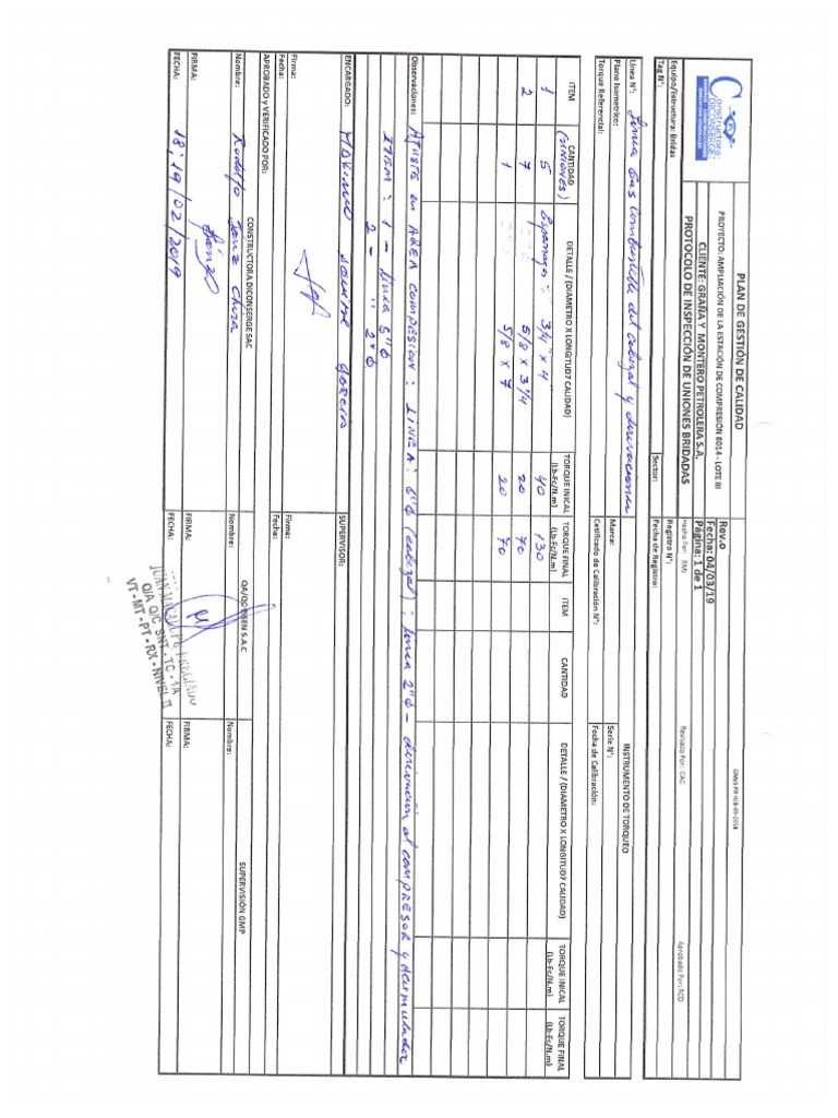 Protocolo de Inspección de Uniones Bridadas | PDF
