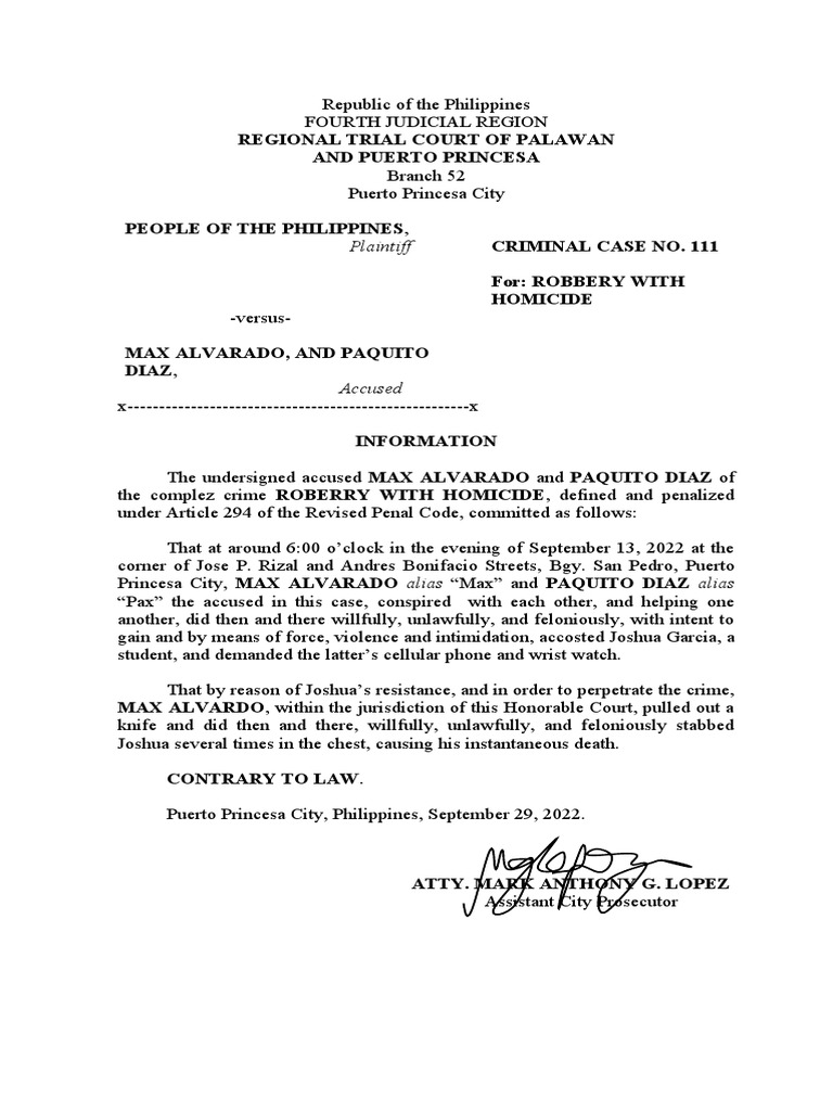 INFORMATION-FOR-ROBBERY-WITH-HOMICIDE - LOPEZ | PDF | Criminal ...