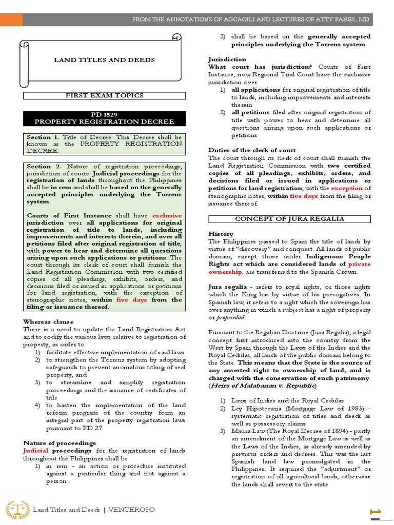 Land Titles and Deeds Exam Topics | PDF | Property | Constitution