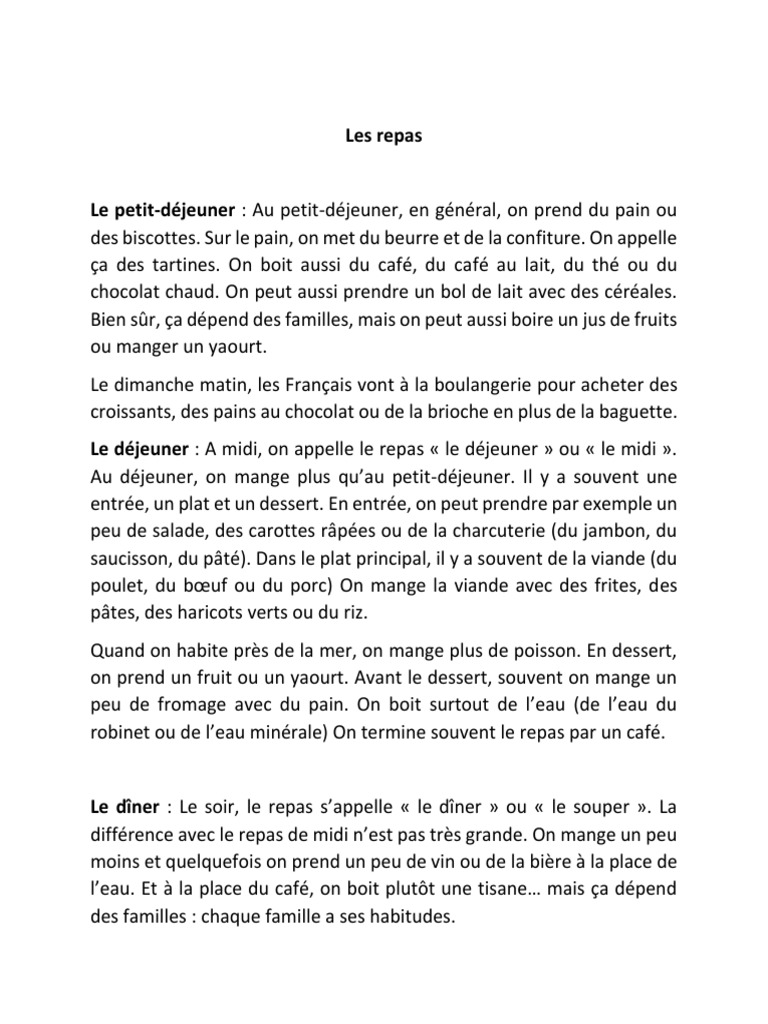 Les Repas Texte | PDF