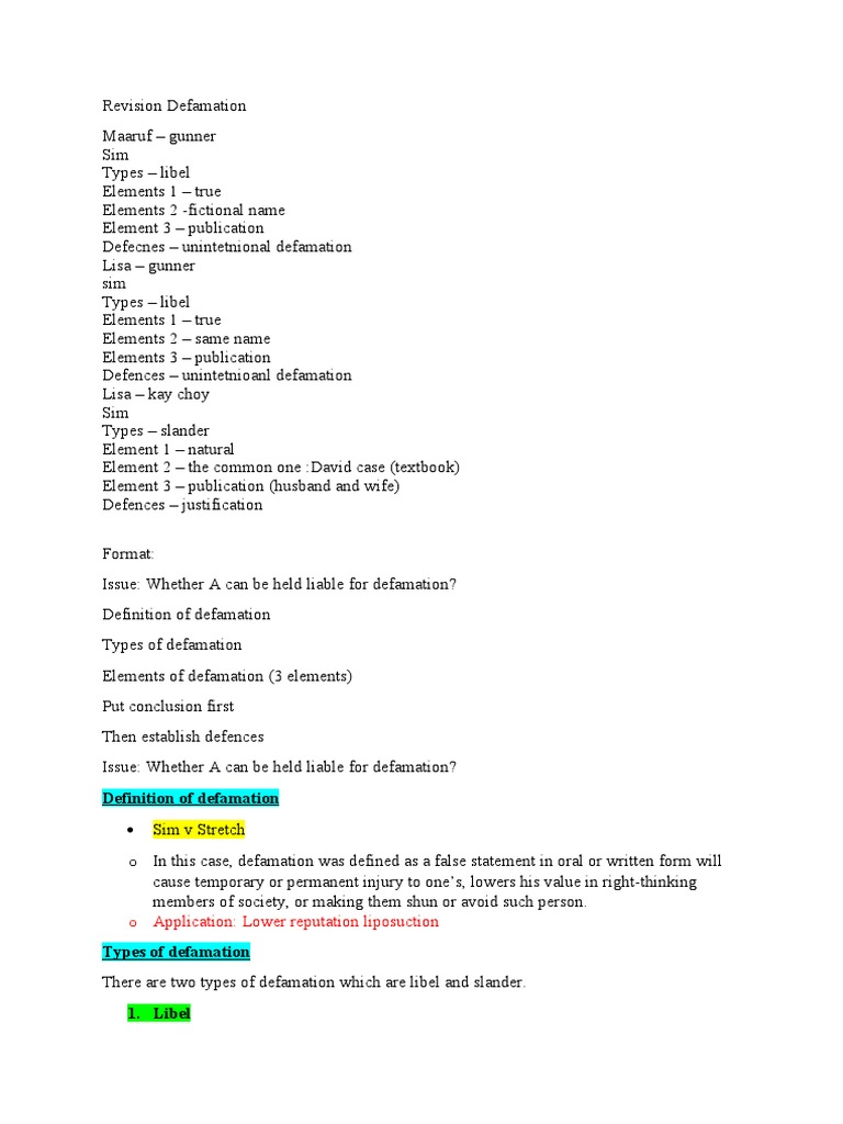 Defamation Elements and Defences | PDF | Defamation | Justice