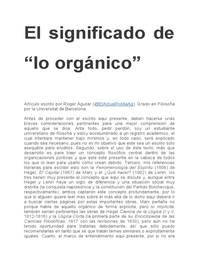 El Significado de Lo Organico | PDF | Dialéctico | Mano