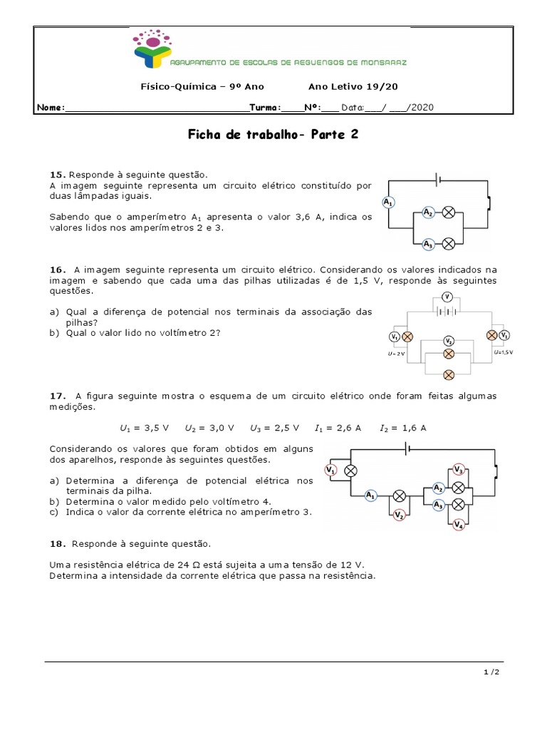 Ficha FQ 9º Ano | PDF | Resistência elétrica e condutividade | Rede elétrica