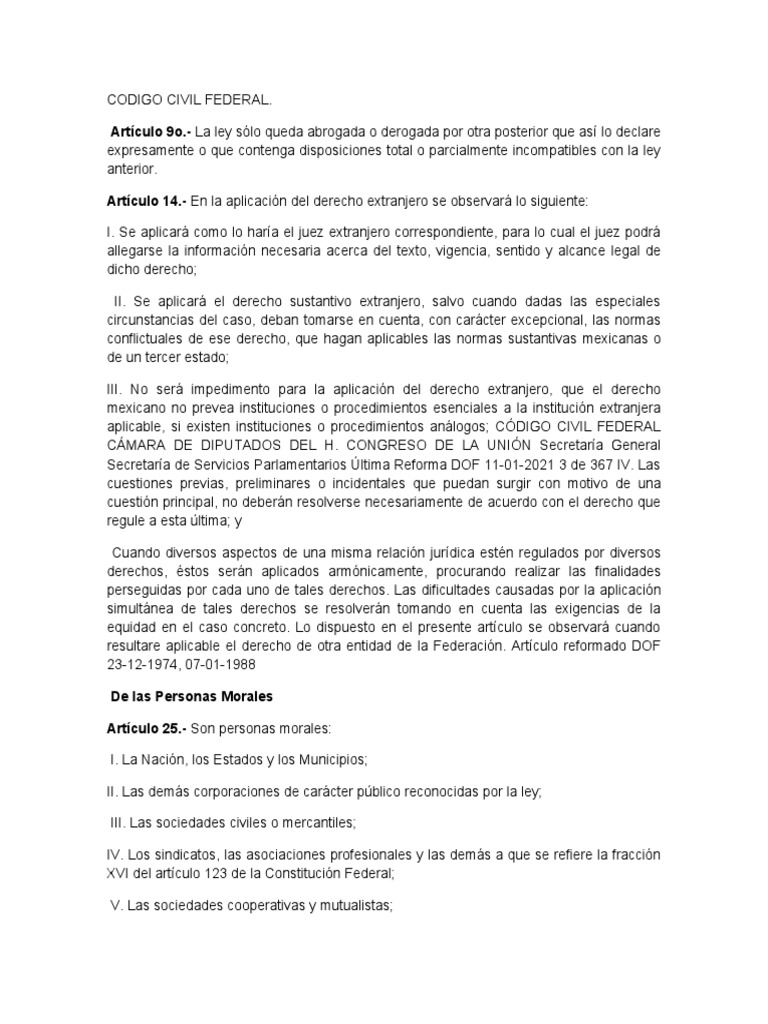 Artículo 25 del Código Civil Federal | PDF