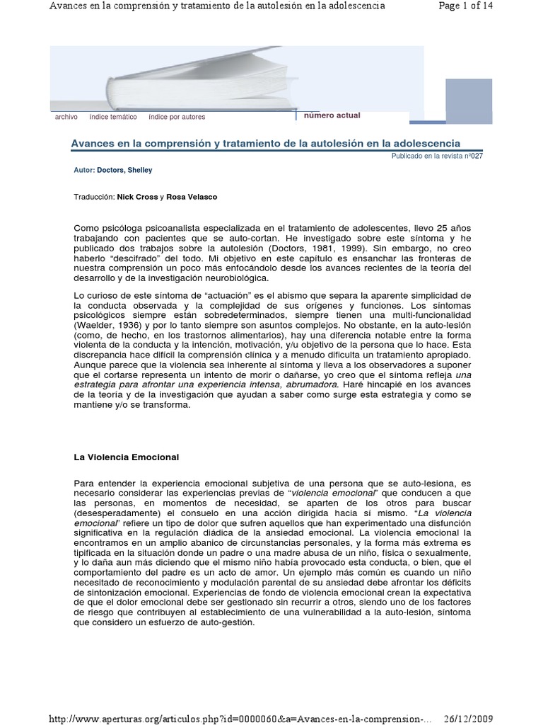 Comprendiendo la autolesión en adolescentes | PDF | Autolesiones ...