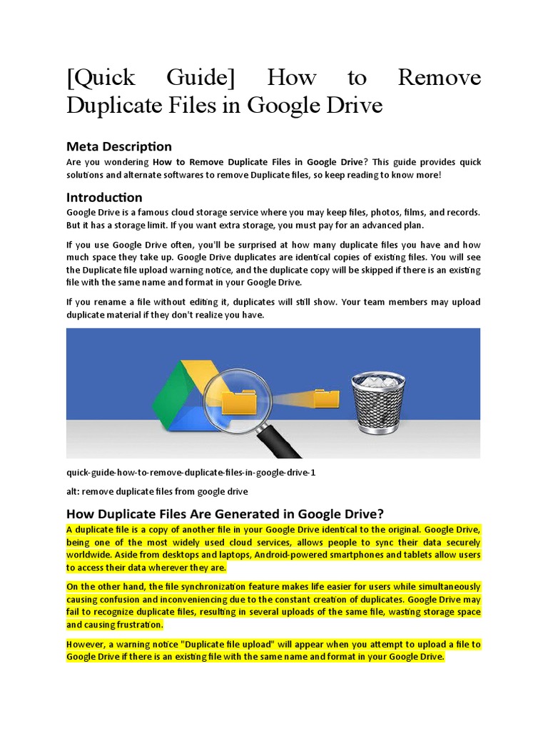 (Quick Guide) How To Remove Duplicate Files in Google Drive | PDF ... (Quick Guide) How To Remove Duplicate Files in Google Drive | PDF ...